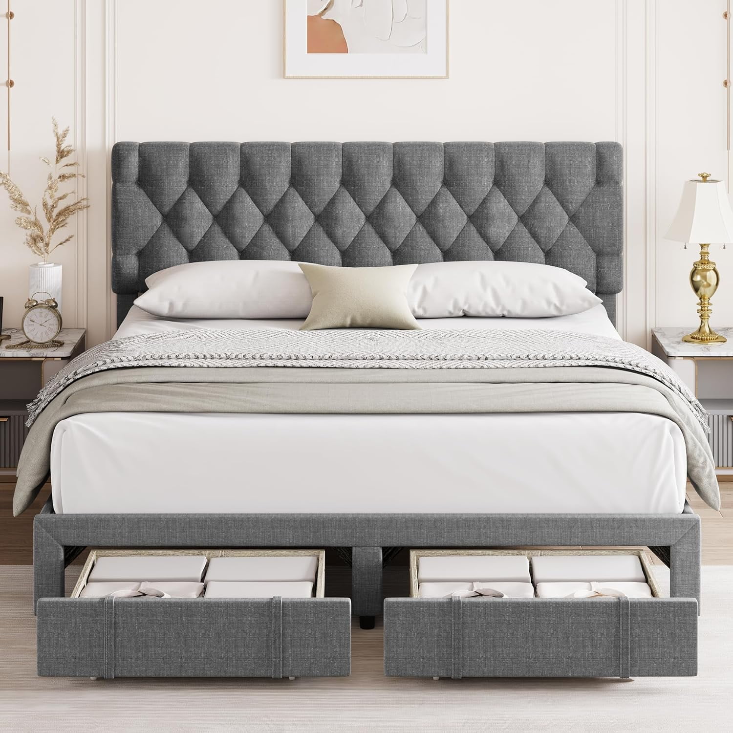 Click here for Bingirl Queen Size Bed Frame  Upholstered Platform... prices