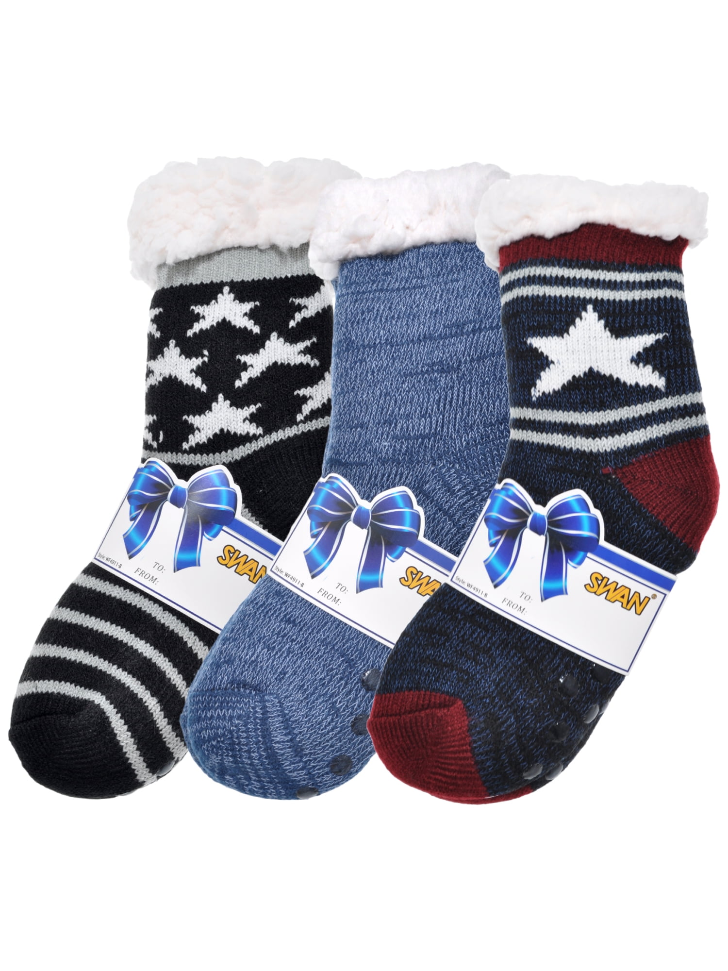 Angelina Kids Winter-Weight Sherpa-Lined Knitted Thermal Crew Socks (3 ...