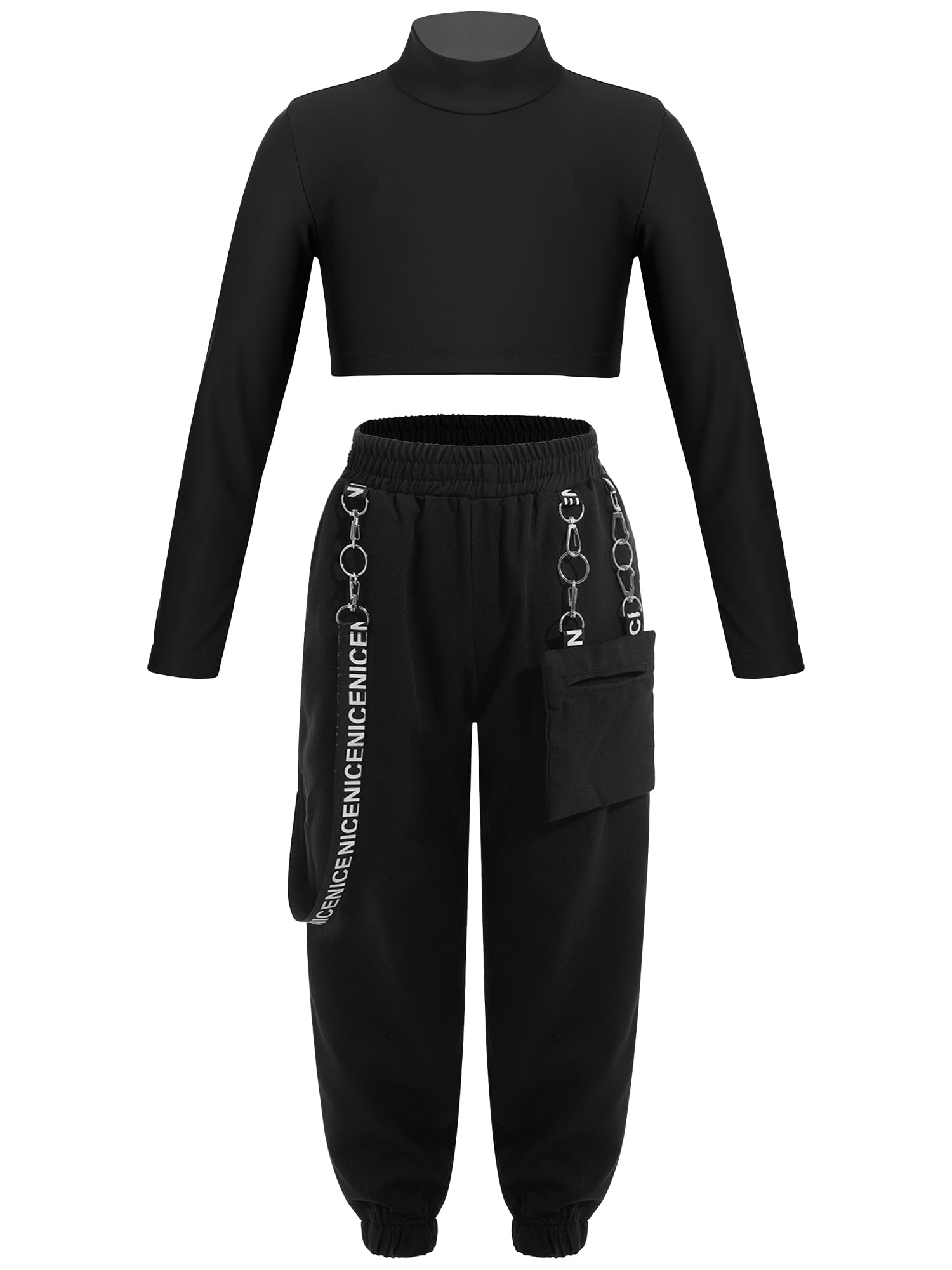 Yeahdor Girls Long Sleeve Crop Top with Chain Pocket Sweatpants Dance ...