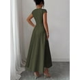 Army Green Womens Square Neck Cinched Waist A-Line Midi Dress For ...