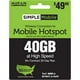 SIMPLE Mobile $49.99 Hotspot 40GB Data 30 Day Plan Direct Top Up ...
