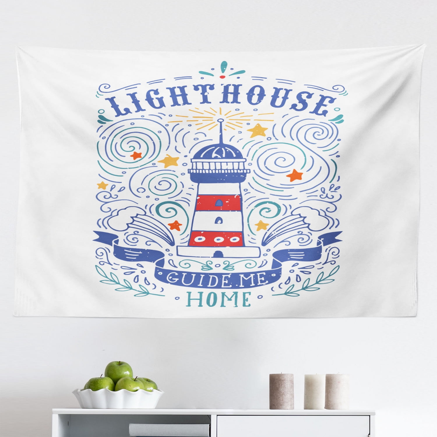 Lighthouse Tapestry, Watercolor Lighthouse Print Pastel Faded Vintage ...
