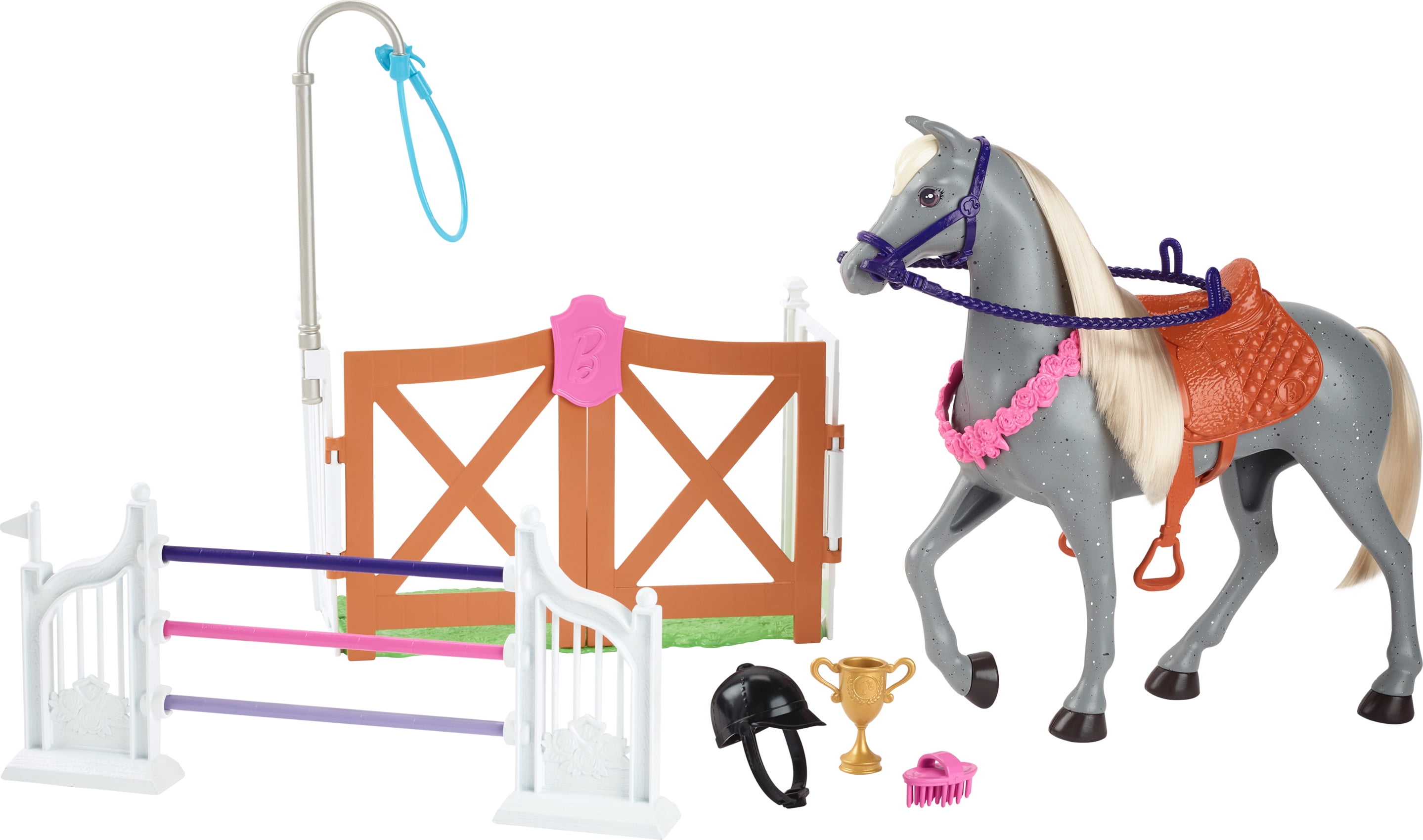 Barbie World Horse Stable Playset with Toy Horse, Jump, & Accessories ...