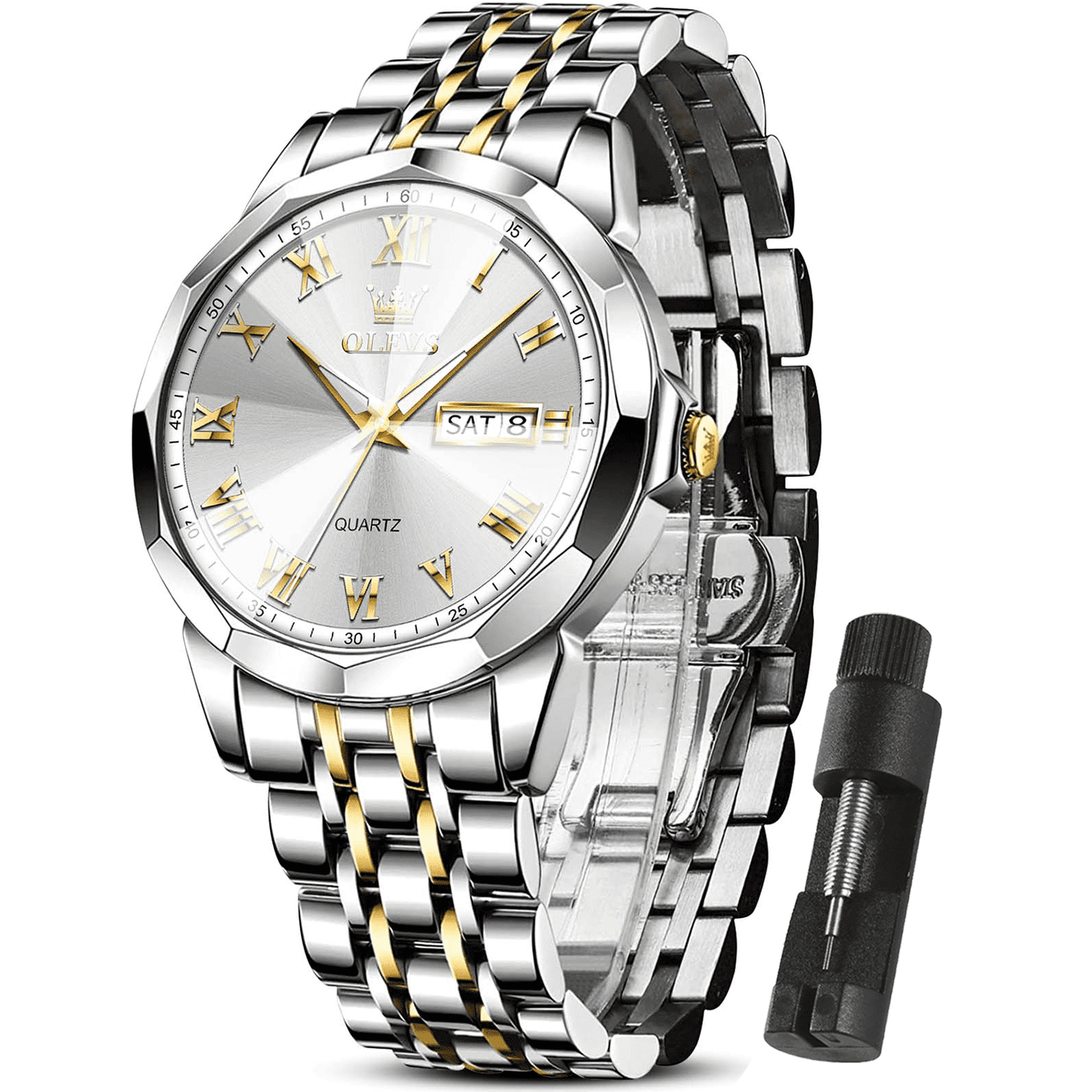 Click here for Olevs Classic Watch For Men Gold Silver Stainless... prices