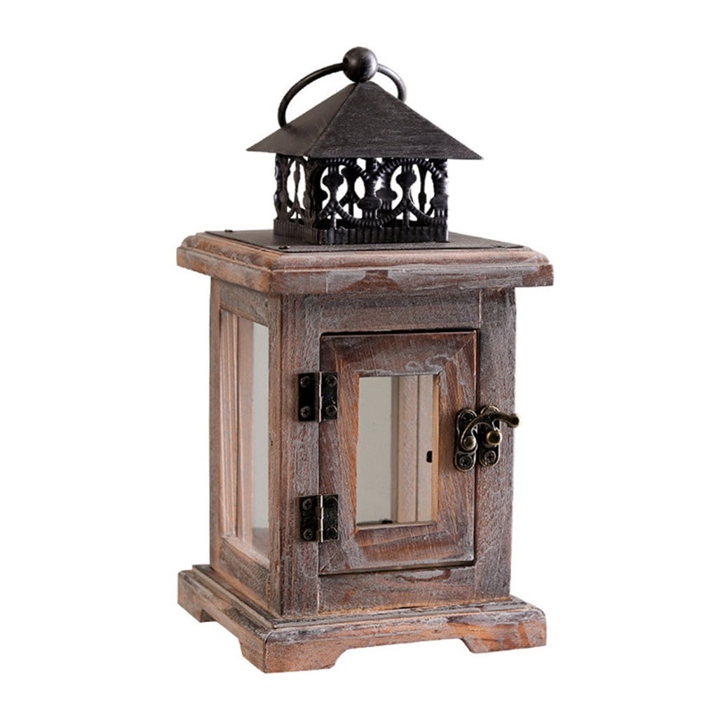 Candle Lantern Decorative Antique Distressed Wood Metal Lantern Rustic ...