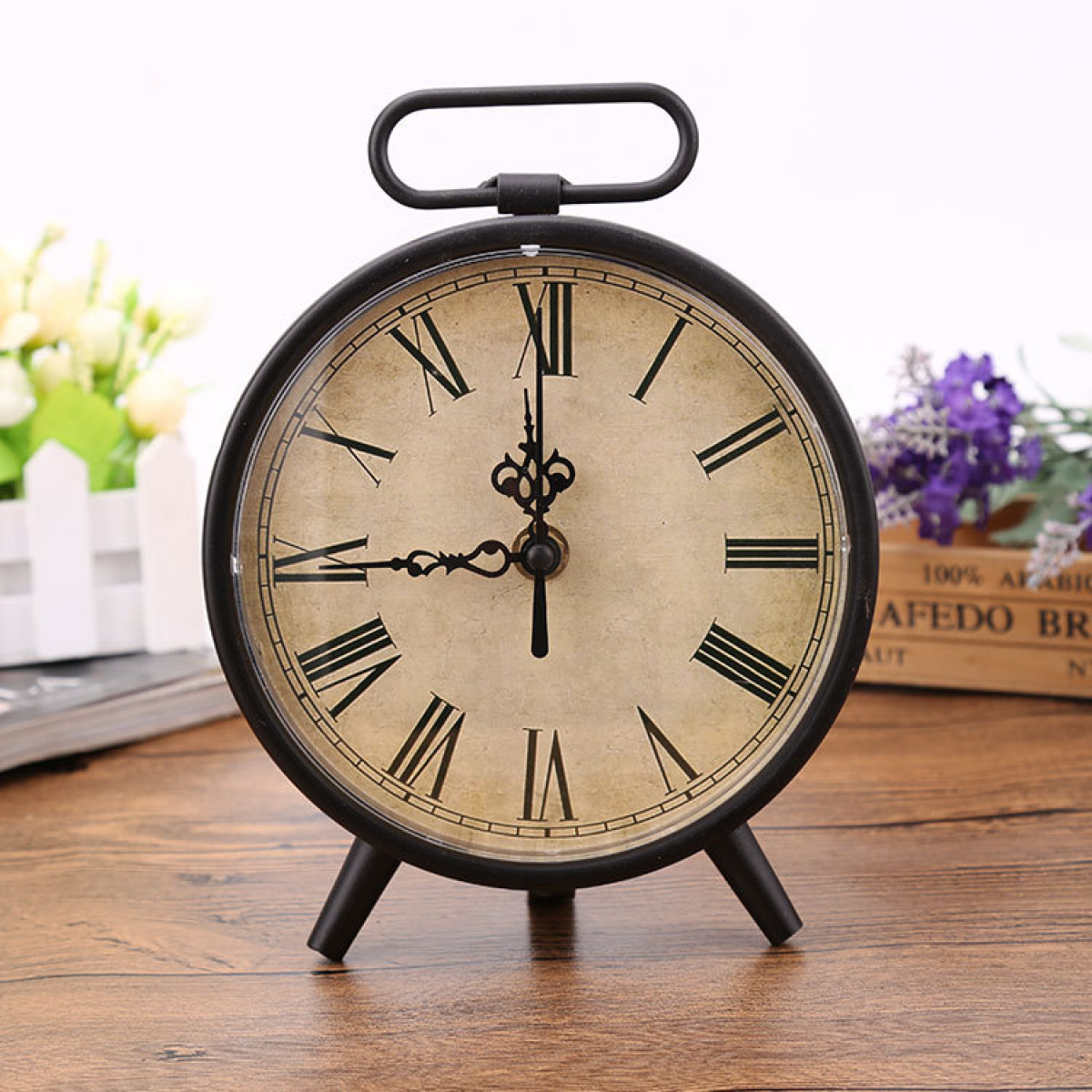 8 Inches Table Top Clock, Retro Analog Battery Operated Metal Desk ...