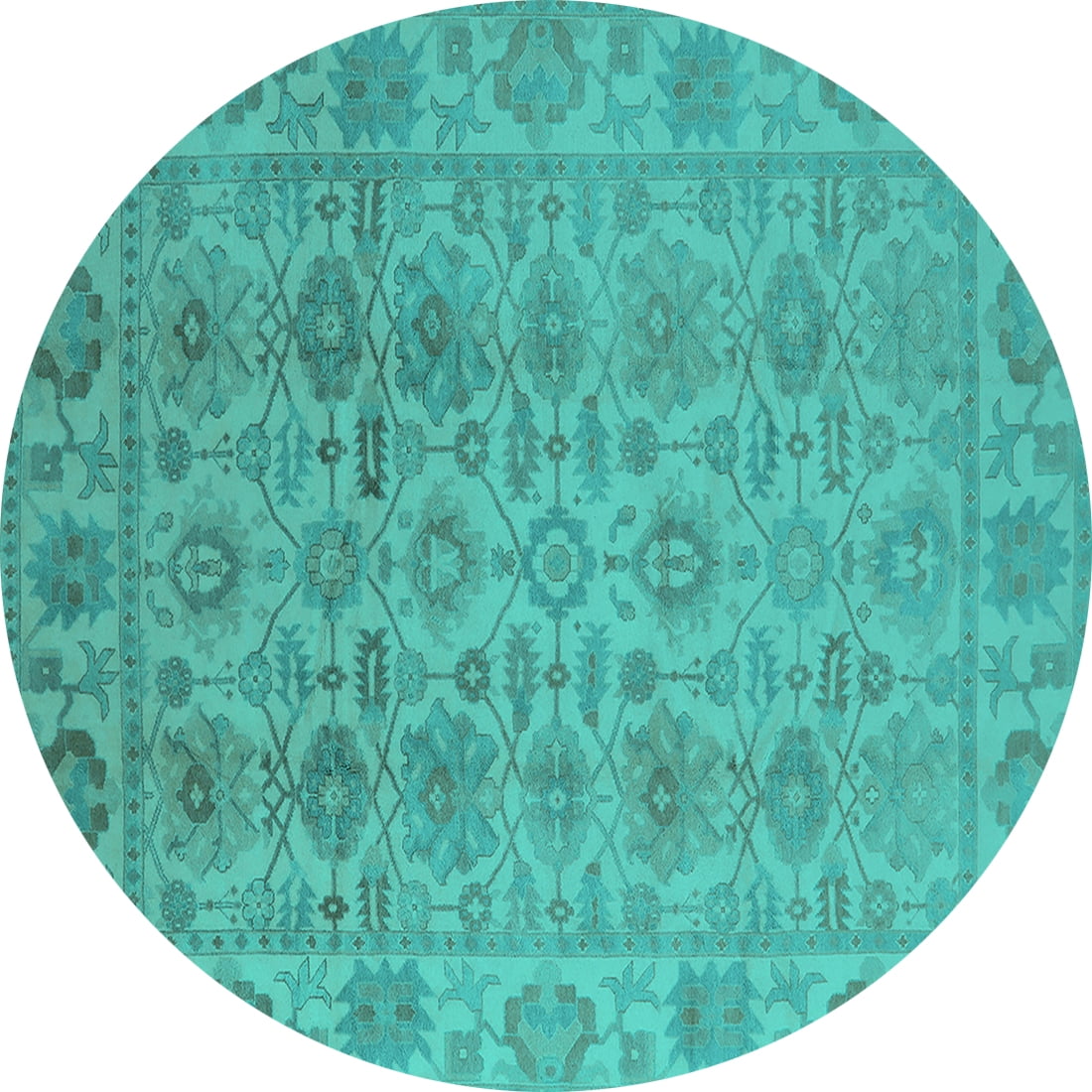 Ahgly Company Machine Washable Indoor Round Oriental Turquoise Blue ...