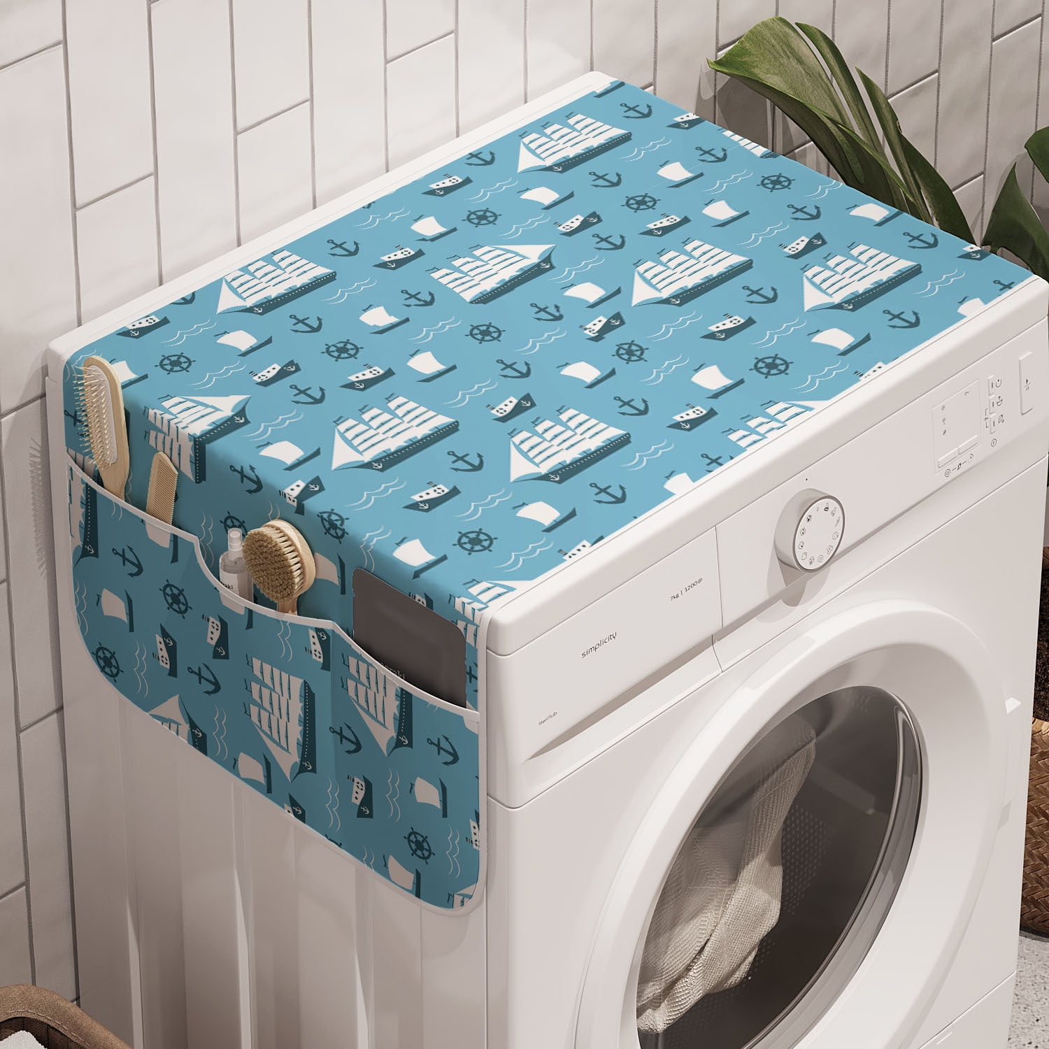 Anchor Washing Machine Organizer, Ships Boats and Helms Cartoon Ocean ...