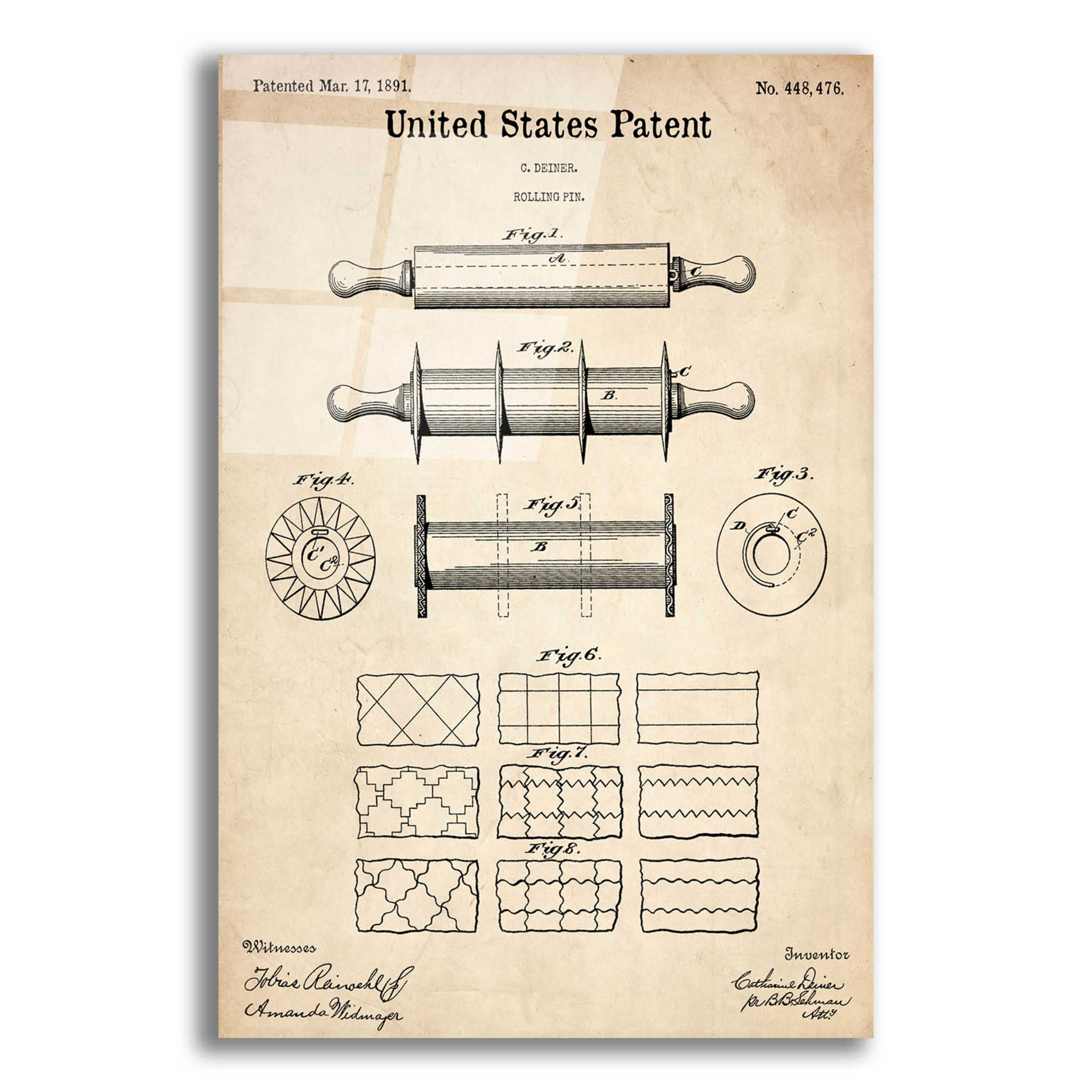 Epic Art 'Rolling Pin Blueprint Patent Parchment,' Acrylic Glass Wall ...