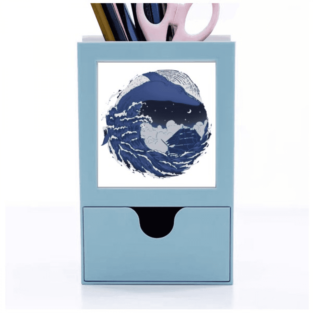 Blue Ocean Waves Night Dark Desk Supplies Organizer Pen Holder Card ...