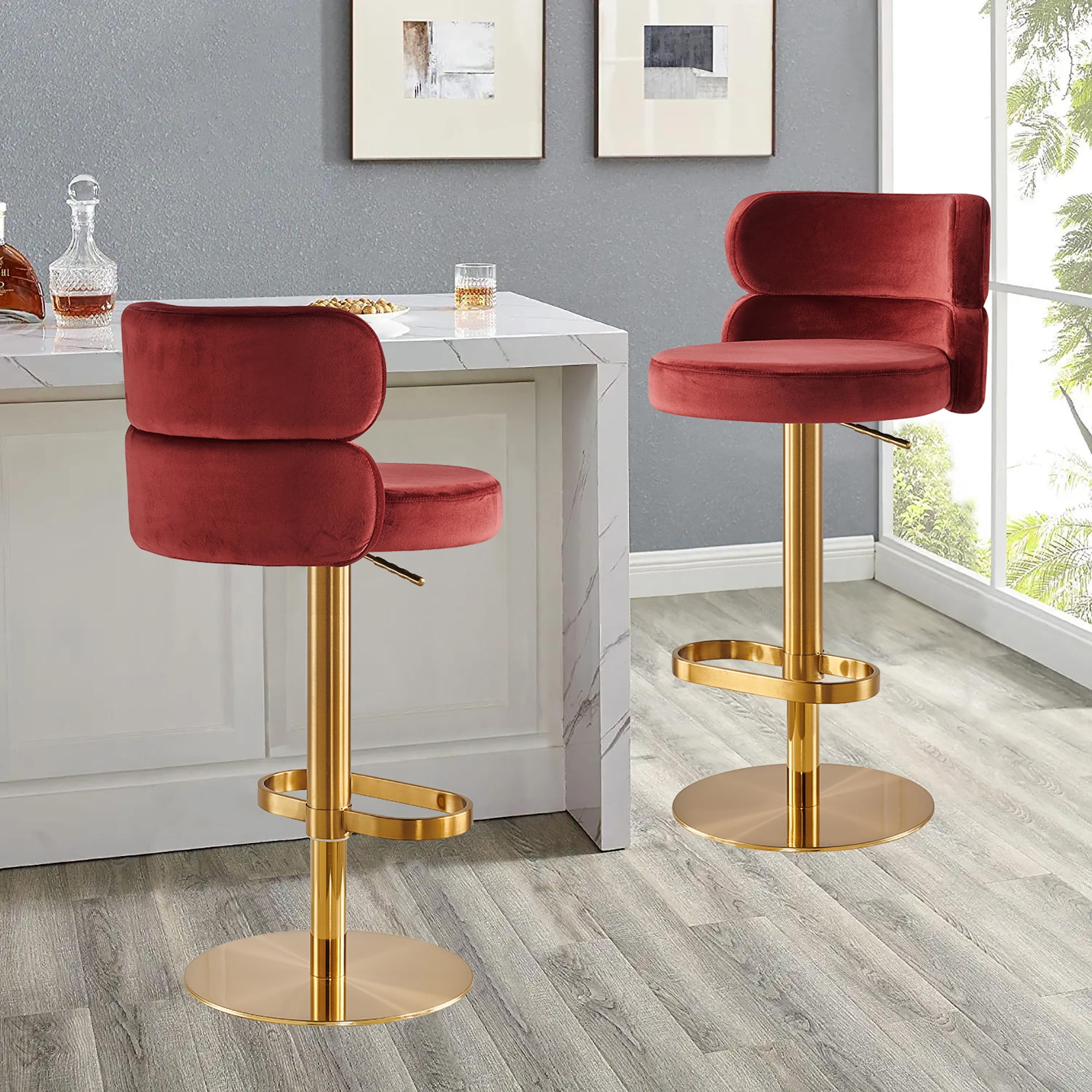 CAROCC Barstools Gold Modern Adjustable Barstools in Velvet Fabric ...