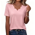 Levmjia Women Summer Casual Short Sleeve T-Shirt Scallop Neck V-Neck ...