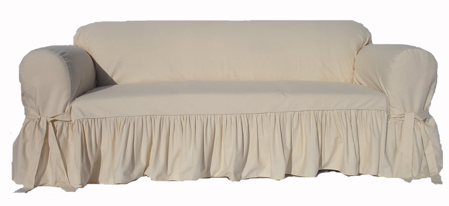 All Cotton Ruffled Round Arm Sofa Couch Slipcover one piece - Walmart.com