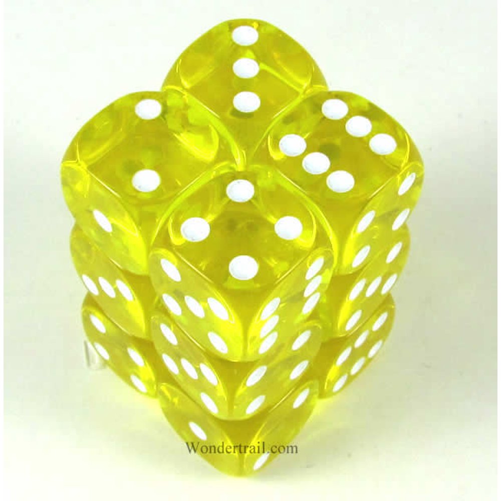Yellow Transparent Dice with White Pips D6 16mm (5/8in) Pack of 12 ...