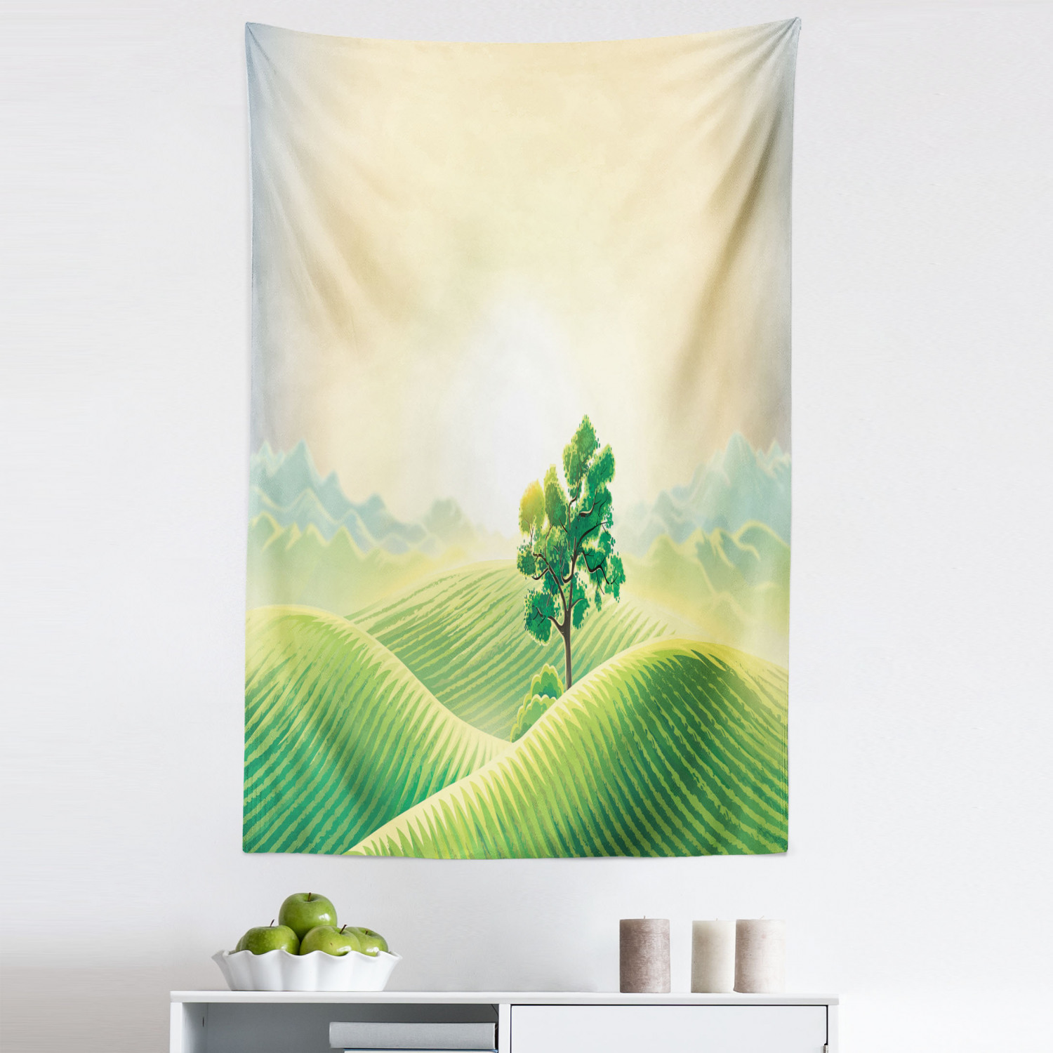 Landscape Tapestry, Sunrise on Rural Valley Fields Hills Tree ...