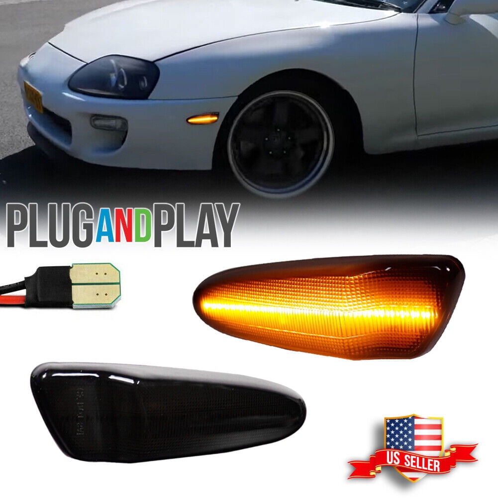 GTINTHEBOX For 1997-1998 Toyota SUPRA MK.4 Smoked Amber LED Front ...