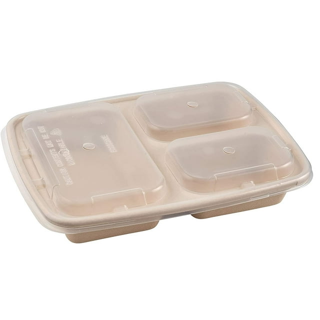[600 Pack] 36 oz 3 Compartment Compostable Food Storage Container with ...