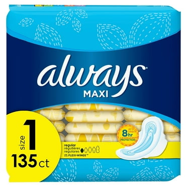 Always Maxi Size 1 Regular Pads with Wings, Unscented, 18 Count ...
