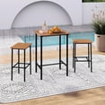 3 Pieces Acacia Wood Patio Bar Set, Space Saving Outdoor Bar Height ...