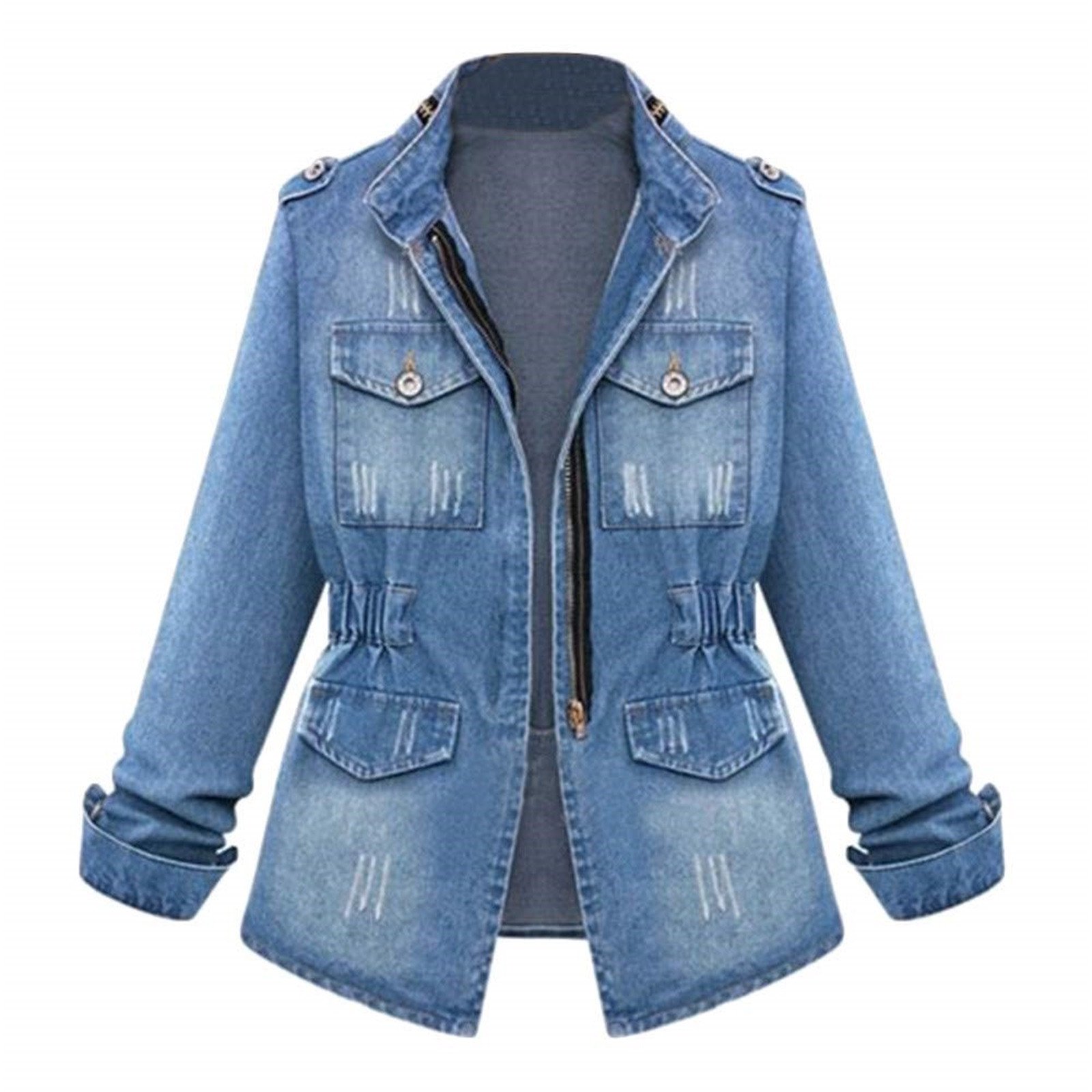 Click here for Cehvom Zipper Denim Jackets For Women - Plus Size... prices