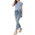 Allegra K Womens Floral V Neck Tiered Short Sleeve Button Down Summer