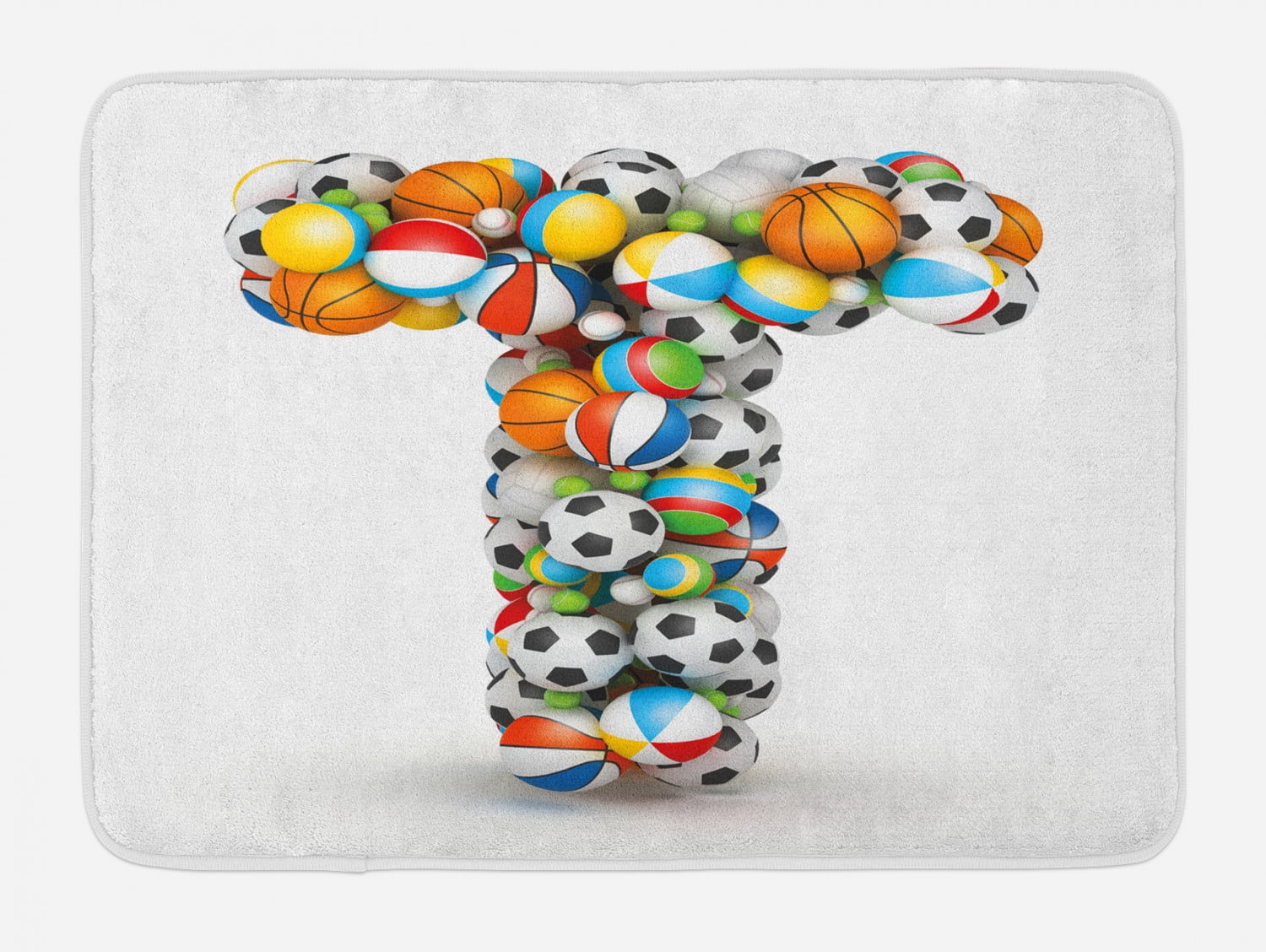 Letter T Bath Mat, Uppercase T with Big and Small Balls Children ...