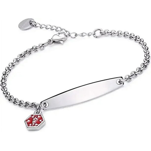 Personalized Medical Alert ID Bracelet, Stainless Steel Ice SOS ...