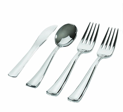 Adorn Plastic Silver cutlery set for 25 pepole, Includes 50 Silver ...