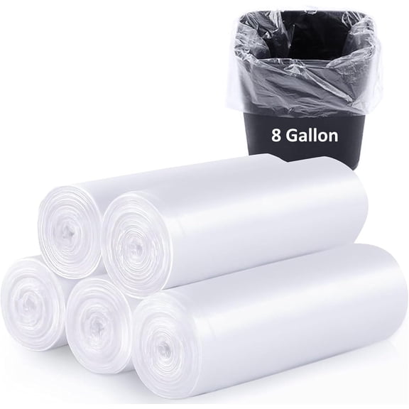 100 Count 8 Gallon Trash Bags Clear Medium Garbage Bags 1.1 mil Strong ...
