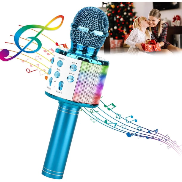 Micrófono de karaoke, micrófono inalámbrico 4 en 1 con luces LED ...
