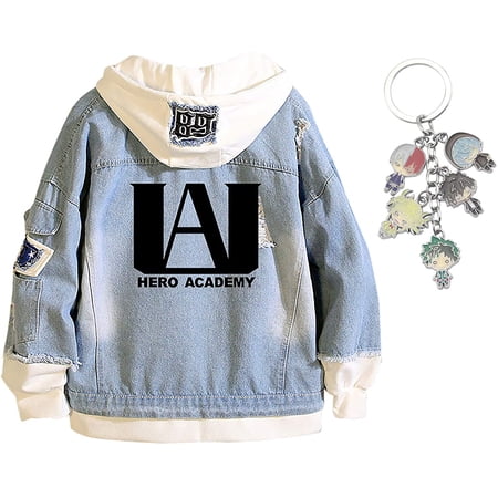 MHA Denim Hoodie Keychain Set Boku No Hero Academia Denim Jacket Hoodie ...