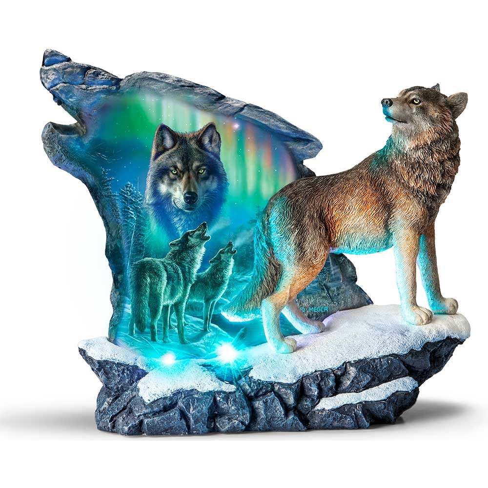 The Bradford Exchange Sacred Spirits Wolf Illuminated Aurora Borealis ...