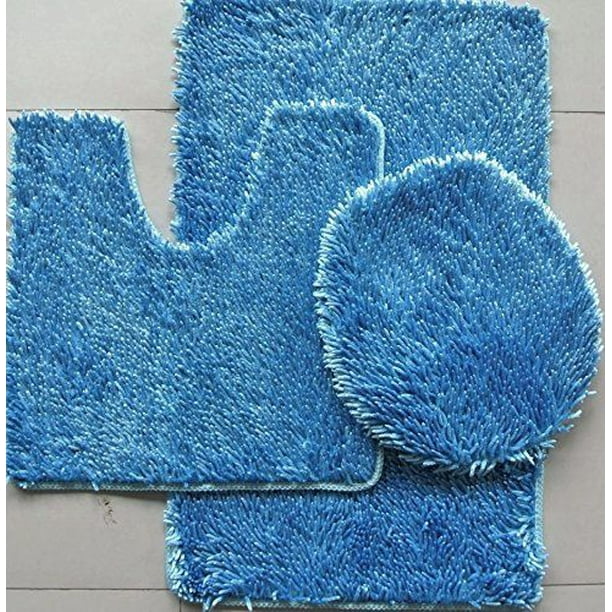 3 PIECE SHINY SOFT PADDED CHENILLE SHAG BATH RUG, CONTOUR RUG AND LID ...