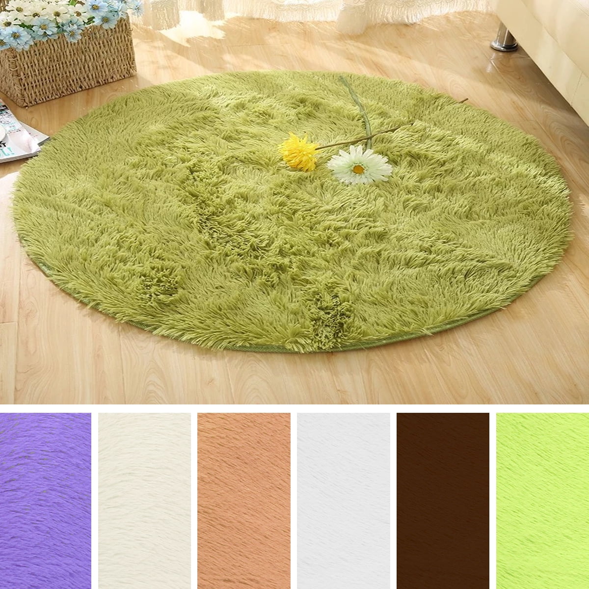 40'' Round Rugs Circular Bedroom Fluffy Rugs Anti-Skid Shaggy Area ...