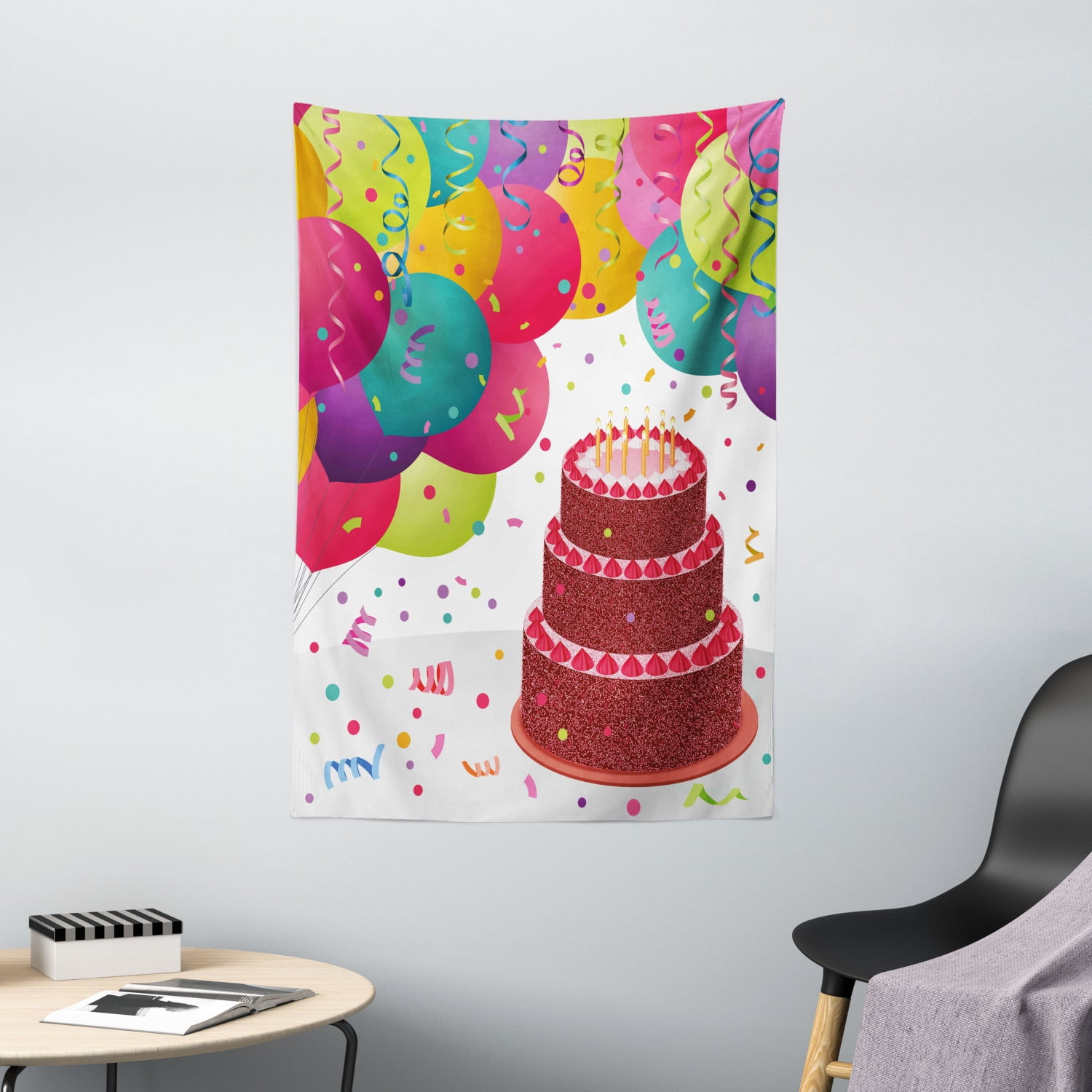 Birthday Decorations Tapestry, Strawberry Triplex Cake Candles Ribbons ...