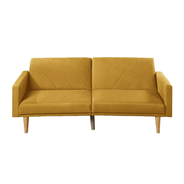 Fabric Adjustable Sofa with Chevron Pattern and Splayed Legs, Yellow ...