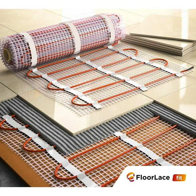 FloorLace FIT–Electric In-Floor Heating Self-Adhesive Mat (120V, 10 ...