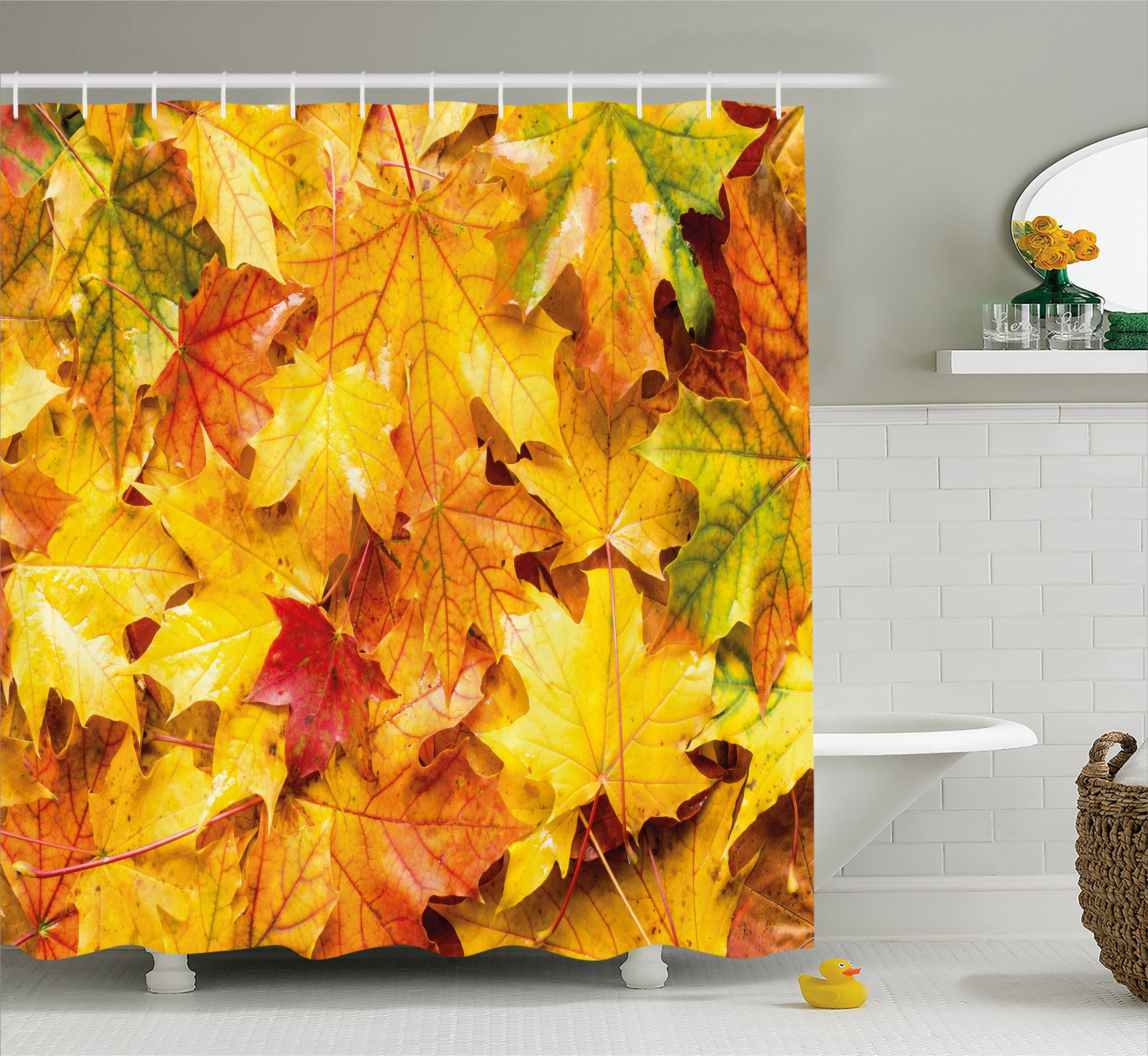 Fall Shower Curtain Wet Fall Leaves In Rainy Weather Maple Tree Nature