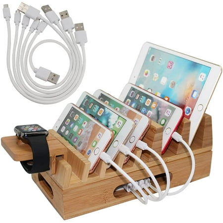 Bamboo Charging Station Holder, Wood Docking Stand Organizer for ...