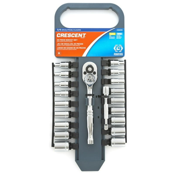 Crescent CSWS1 1/4" Drive 6 Point SAE/Metic Socket Wrench 20-Piece Set ...