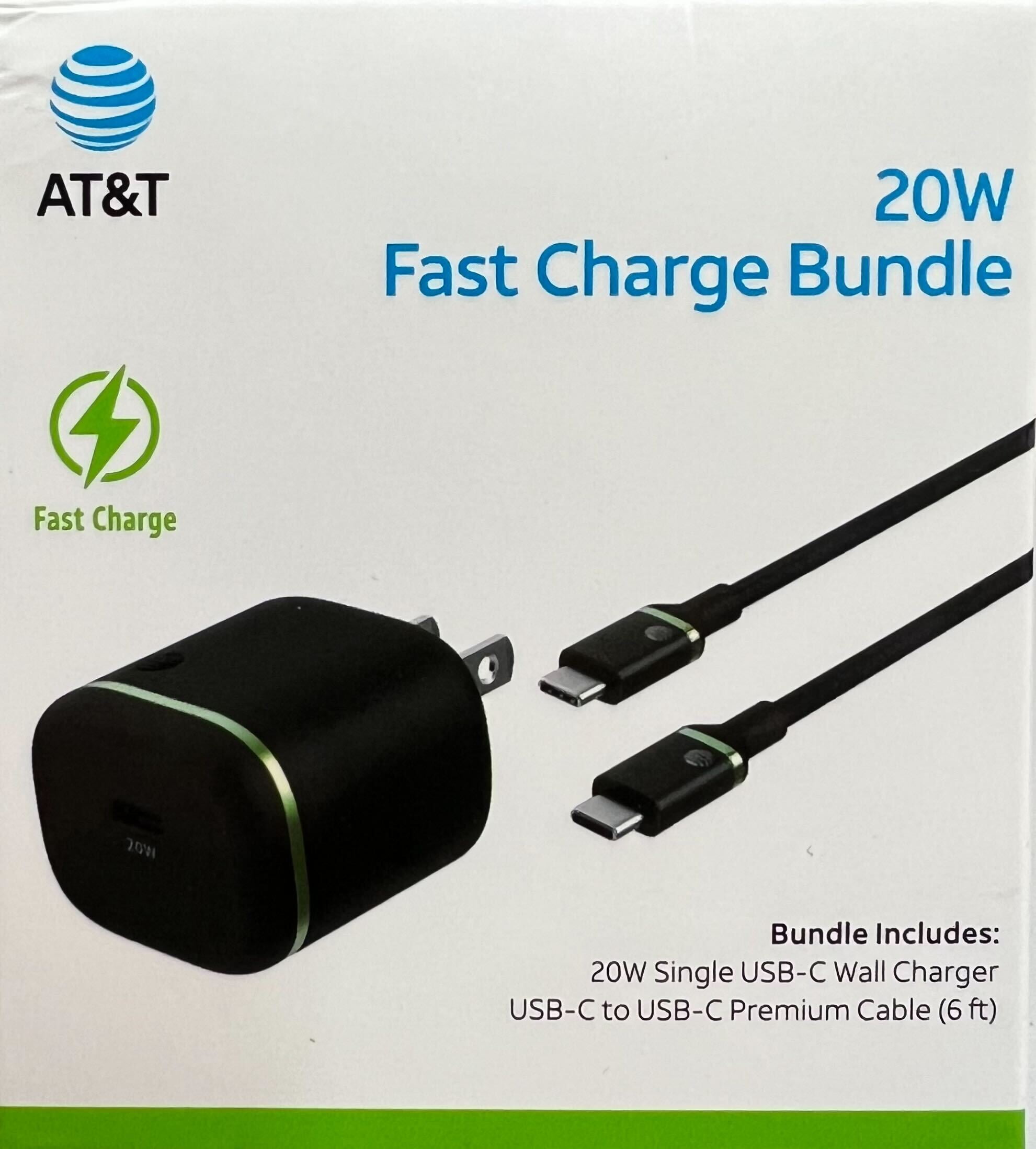 AT&T Fast Charge Bundle Type C Cable with 20W USB-C Power Delivery Wall ...