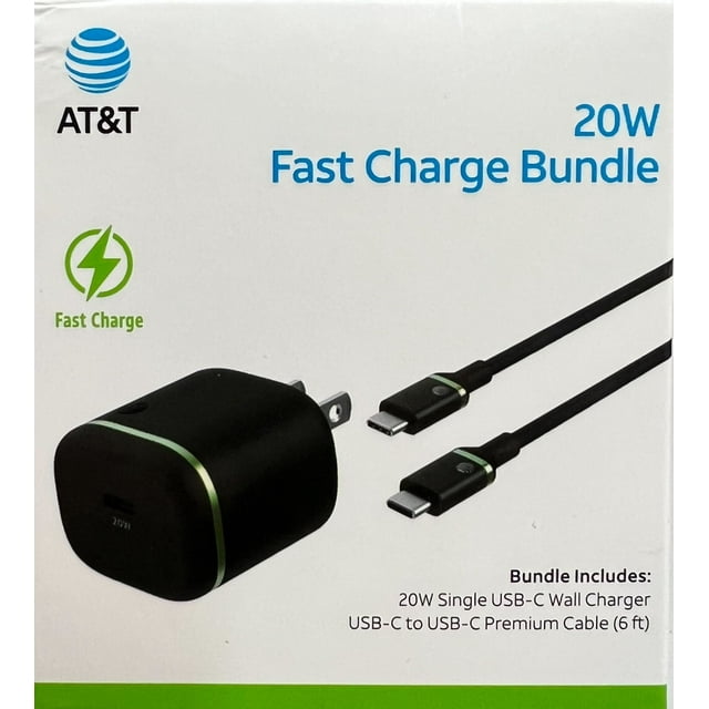 AT&T Fast Charge Bundle Type C Cable with 20W USB-C Power Delivery Wall ...