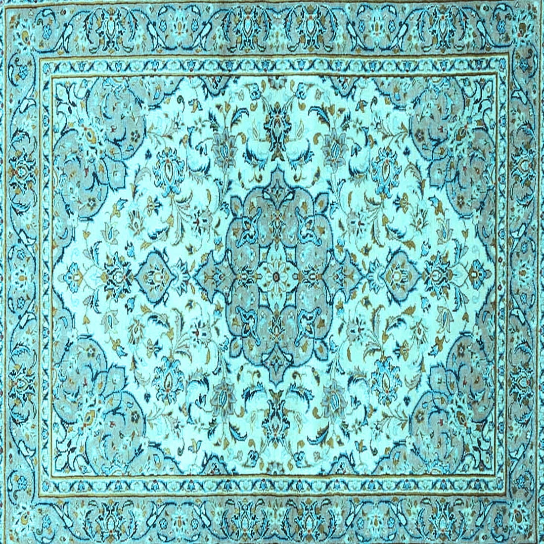 Ahgly Company Indoor Square Medallion Light Blue Traditional Area Rugs ...