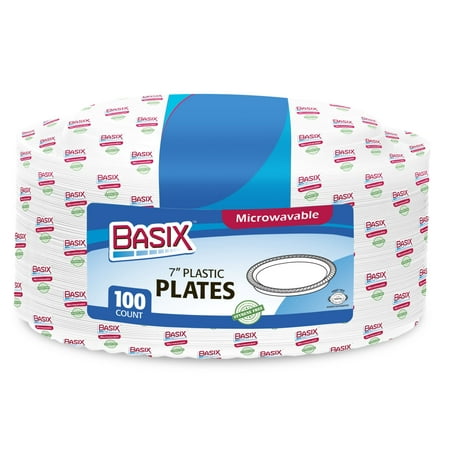 Basix 100 Count Disposable Plastic Plates Microwave Safe 7-Inch, White ...