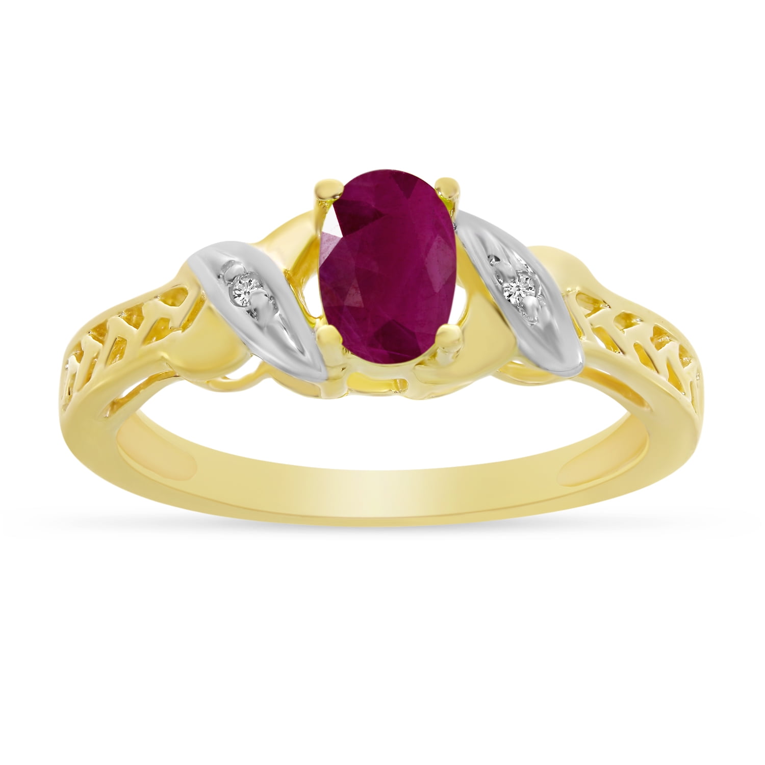 10k Yellow Gold Oval Ruby And Diamond Ring - Walmart.com