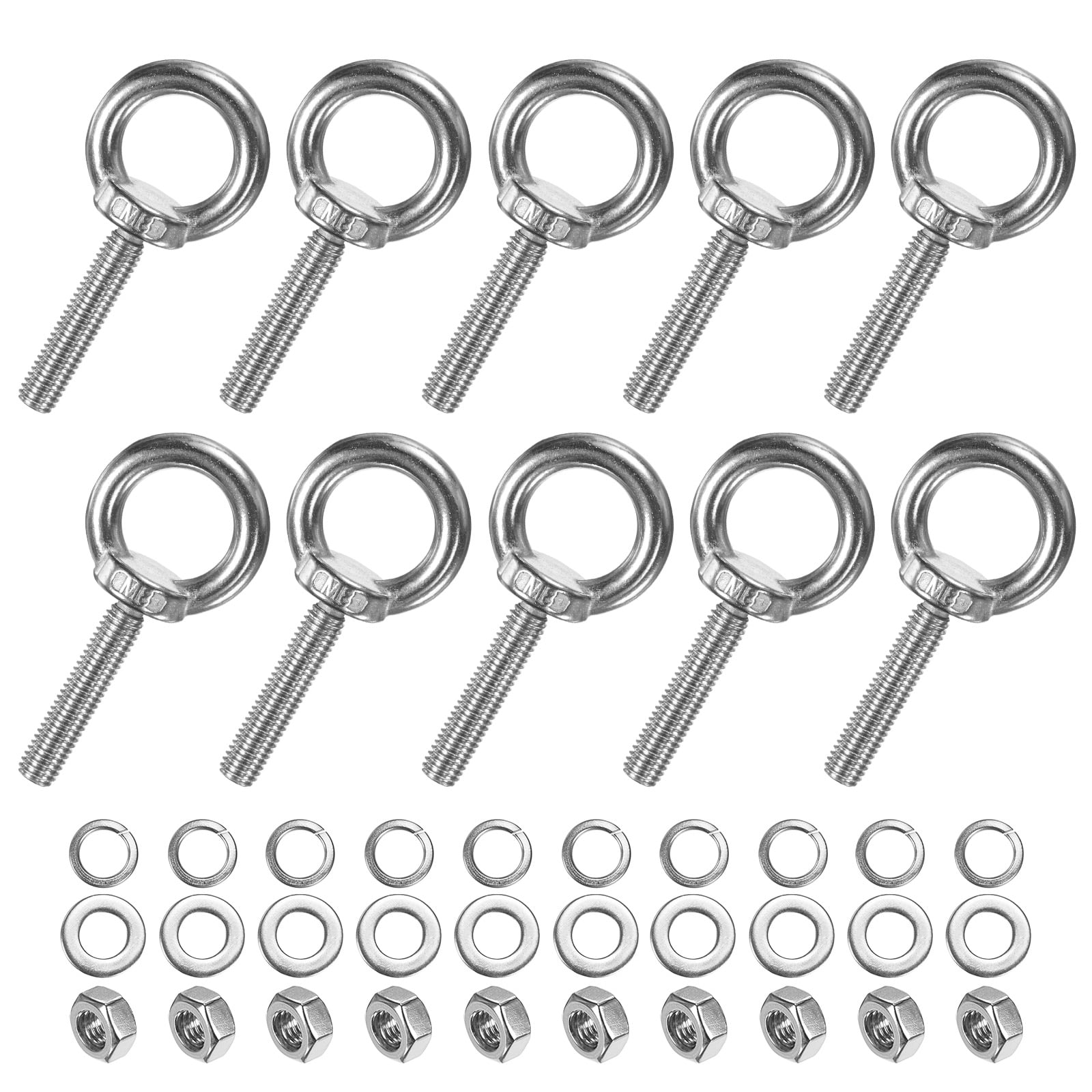 Uxcell 10-Juegos Perno de Ojo de Acero Inoxidable M8x40mm con Tuercas y ...