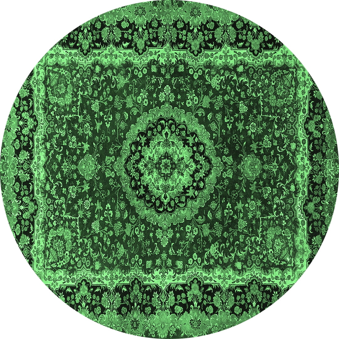 Ahgly Company Indoor Round Medallion Emerald Green Traditional Area ...