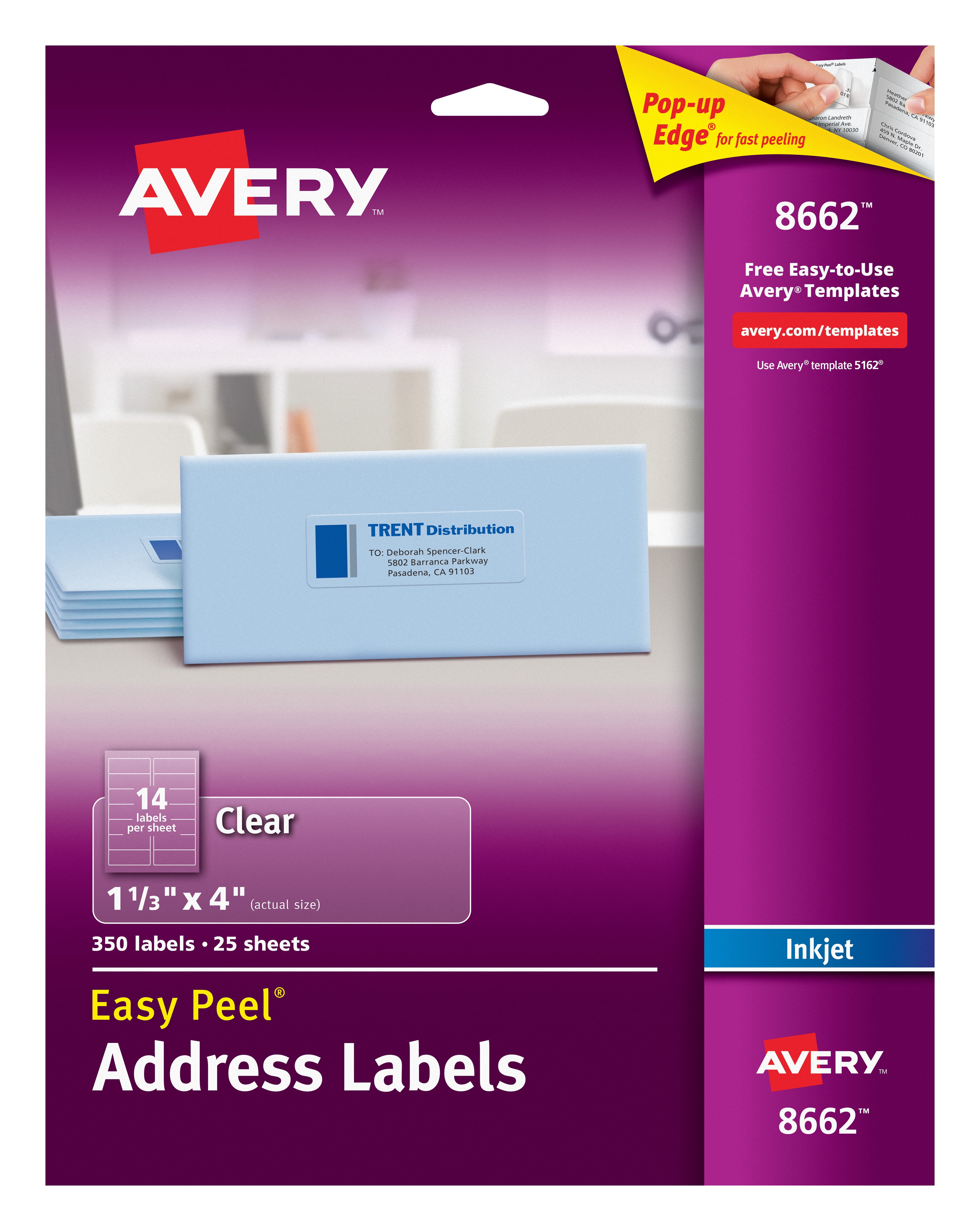 Avery Easy Peel Address Labels, Permanent Adhesive, Frosted Clear, 1-1/ ...