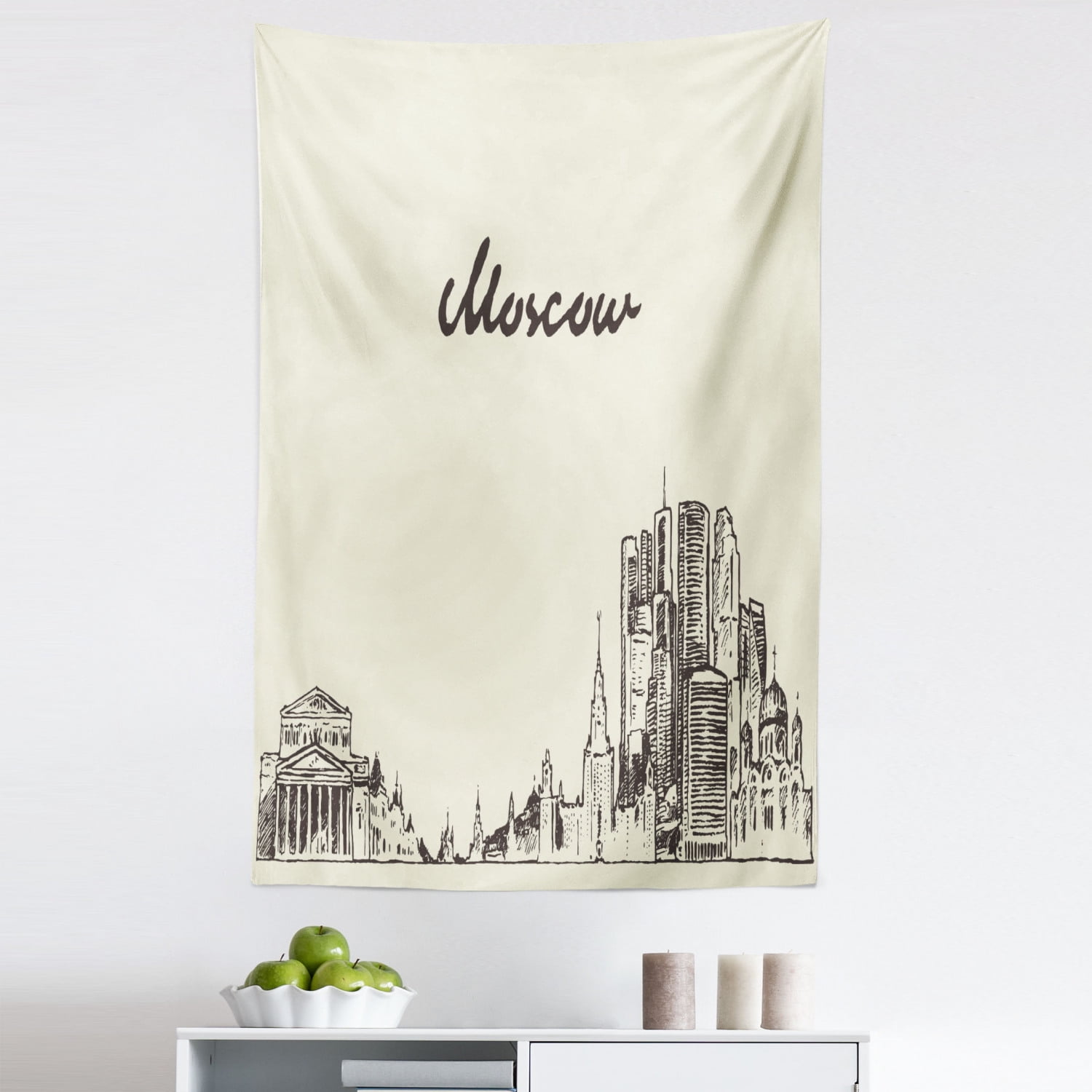 Russia Tapestry, Vintage Style Moscow Skyline Silhouette Hand Drawn ...
