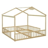Aukfa Double Twin Bed Frame for 2 Kids Toddlers, Two House Bed with ...